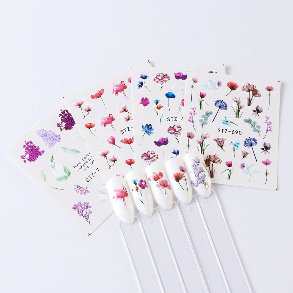 Nail Art Water Transfer Nail Sticker Watercolor Floral Manicure Decals ...