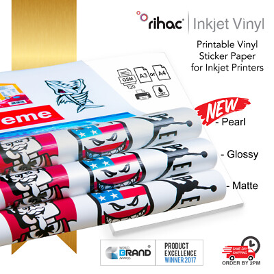 Vinyl Sticker Paper - Inkjet Printable A4 & A3 Sheets Gloss Matte Self ...