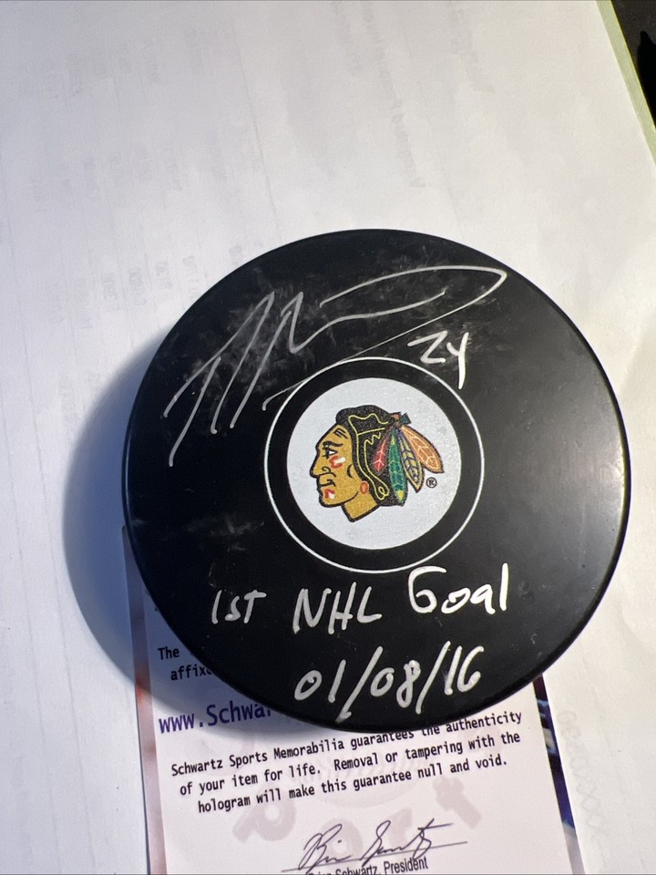 Philip Danault 24. Signed Chicago Puck - “1st Goal 1-8-16” Schwartz COA ...