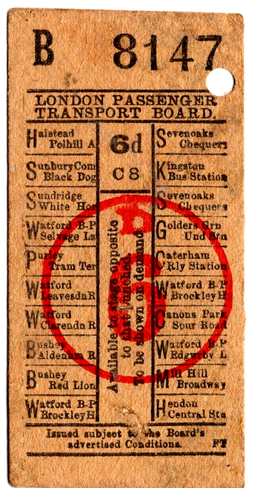 Bus / coach ticket: London Passenger Transport Board, 6d code C8 | eBay
