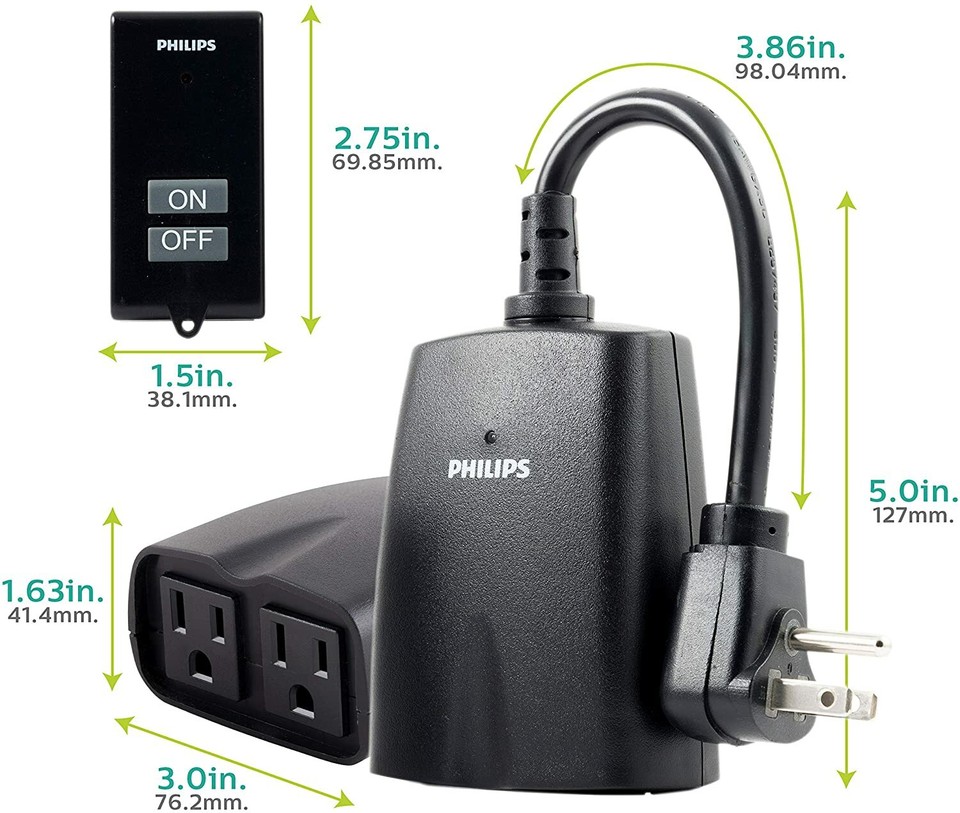 Philips Outdoor Lighting Control Plug -in w/Wireless Remote 2 Grounded ...