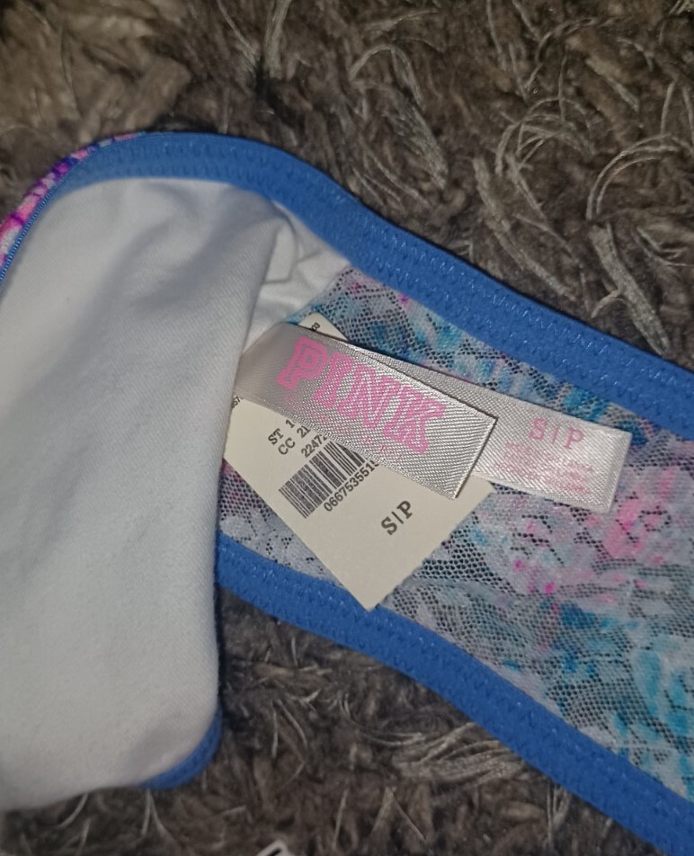 VS Pink unlined Floral Lace Ruched Bandeau Bralette nEW Small Neon ...