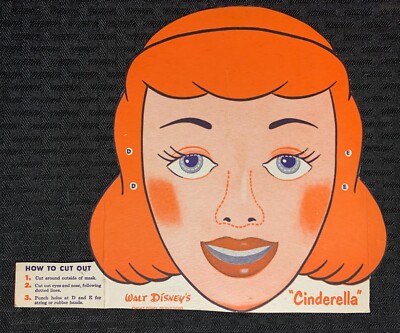 1950's Walt Disney CINDERELLA Wheaties Cereal Box Cut-Out Mask VG+ 4.5 ...