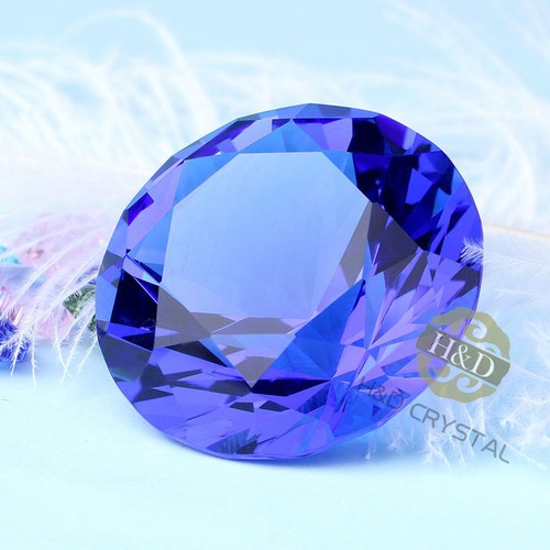 40mm Blue Crystal Diamond Shape Paperweight Facet Glass Jewel Wedding ...