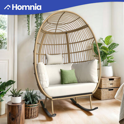 Indoor Wicker Rocking Egg Chair Patio Rattan Oversize Lounger Soft ...