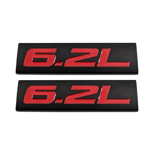 2x Metal Car Fender Black & Red 6.2L Car Emblem V6 V8 Engine Rear Trunk ...