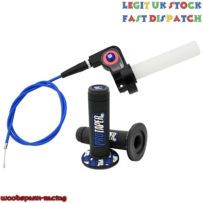 Pit Bike New 1/4 Turn Quick Action Throttle Blue Taper Grips & Throttle ...
