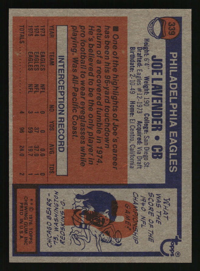 1976 Topps RC #339 Joe Lavender Rookie | eBay