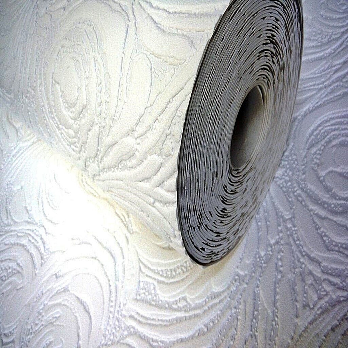 Swirl Paintable White Wallpaper Blown Vinyl Artex Paintable Textured