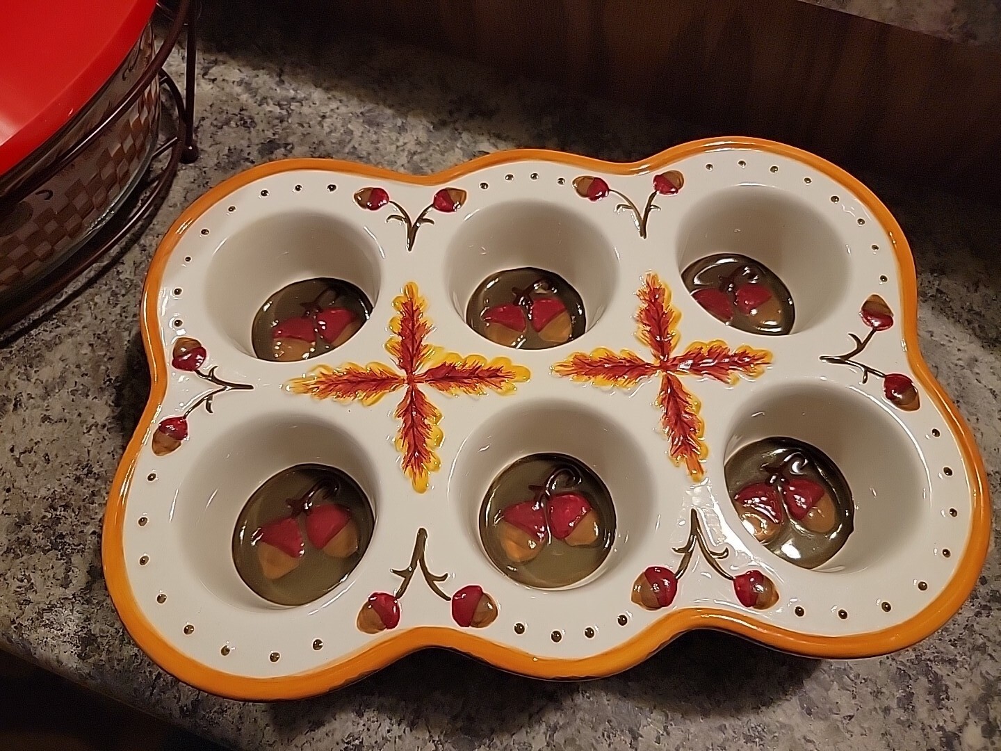 Temptations by Tara Fall Harvest 6 Cupcake Muffin Pan Acorn Leaves Fall ...