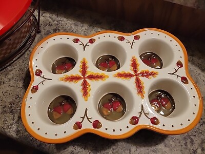 Temptations by Tara Fall Harvest 6 Cupcake Muffin Pan Acorn Leaves Fall ...