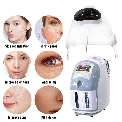 2IN1 Oxygen Jet Facial Mask Dome O2Toderm Spray Aqua LED Light Therapy ...