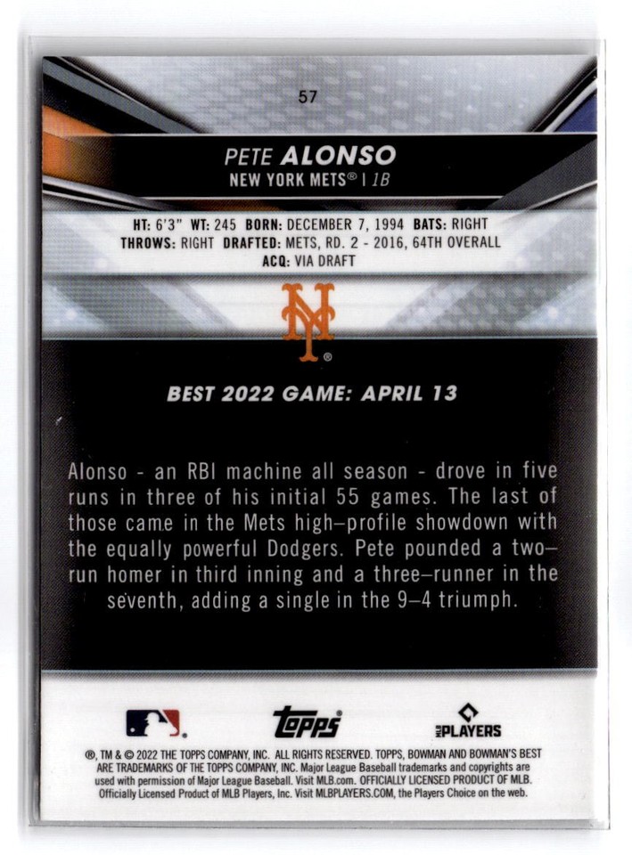 2022 Bowman's Best Pete Alonso Refractor 57 Parallel New York Mets | eBay