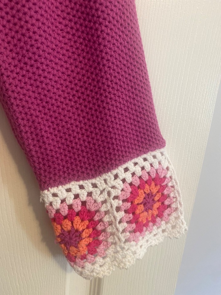 Joseph A. Crochet Pink Granny Square Crochet LS Pullover Sweater X ...