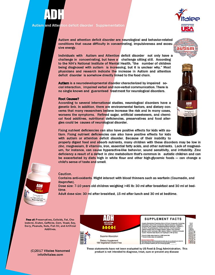 ADH Autism & Attention Deficit Hyperactivity Disorder supplement (Adult ...