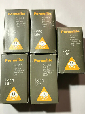 Vintage Permalite L3901 S-14 Medium Base 11 Watts Sign Bulbs - Lot of 5 ...