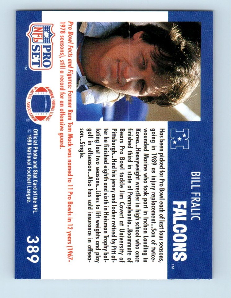 1990 Pro Set Bill Fralic Atlanta Falcons #389 | eBay