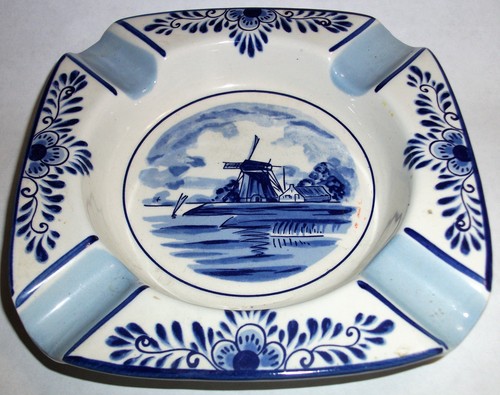 ASHTRAY CERAMIC DELFT ELESVA DELFTWARE HANDWORK AMSTERDAM HOLLAND BLUE ...