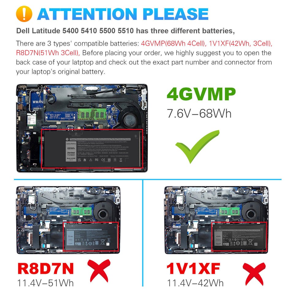 4GVMP Battery for Dell Latitude 5400 5410 5500 5510 Precision 3540 ...