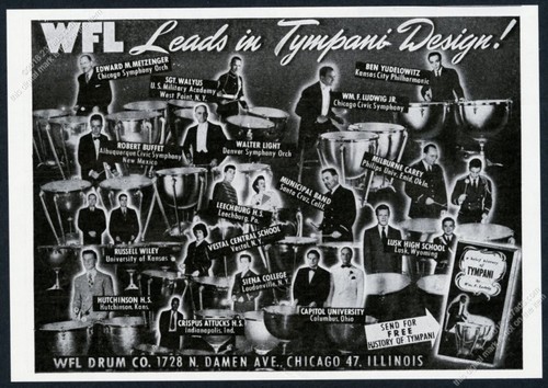 1955 Robert Buffett Russell Wiley photo WFL Ludwig tympani drum vintage ...