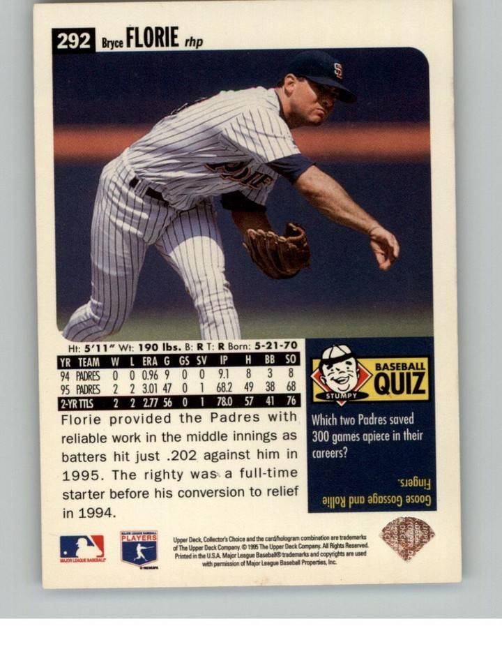 1996 Collector's Choice Bryce Florie 292 San Diego Padres Silver ...