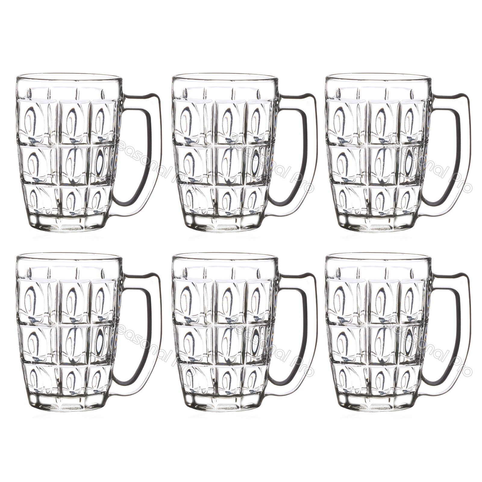 2-6pk Beer Mug 400ml Jug Glass Glasses With Handle Dimple Print Party ...