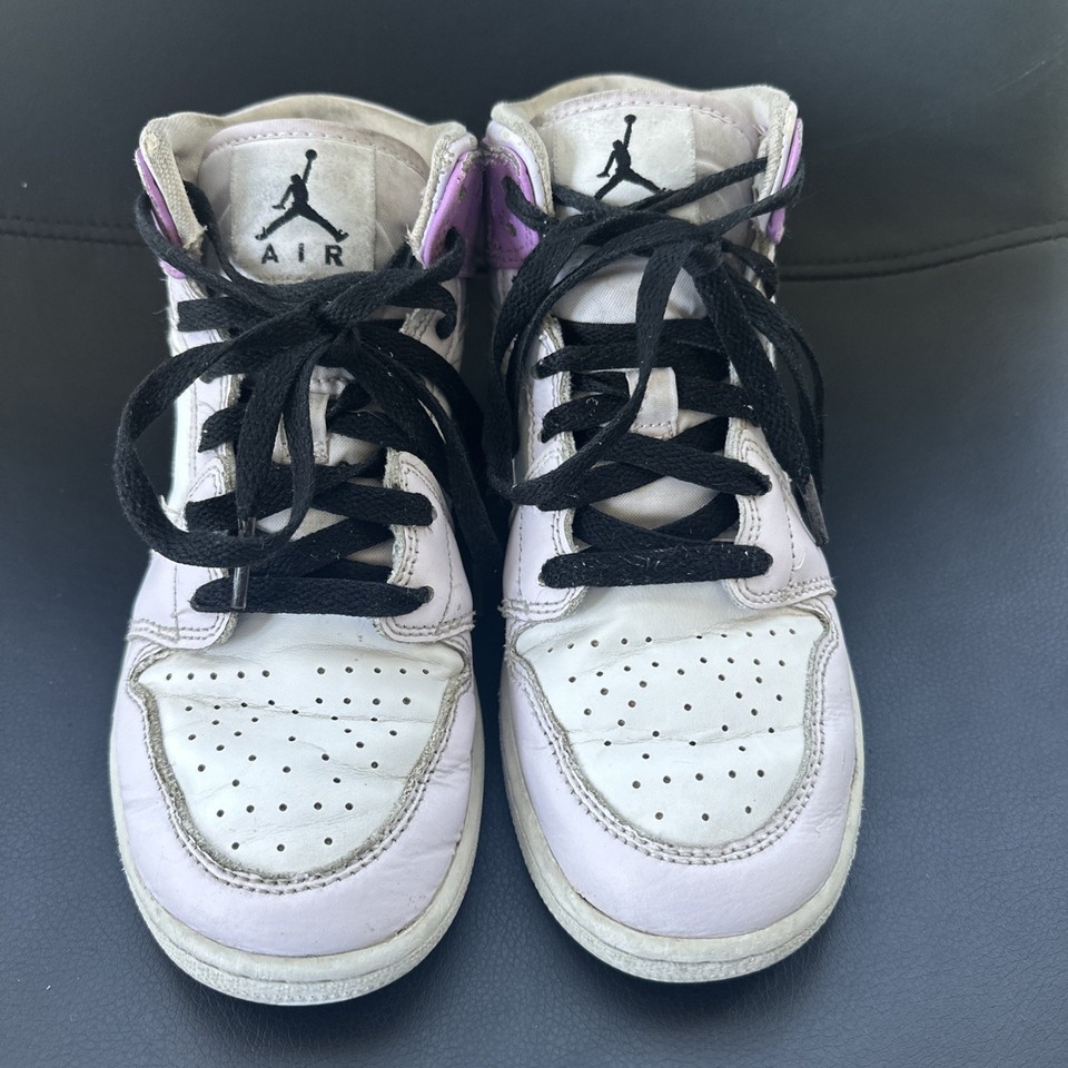 Nike Air Jordan 1 Mid Girls Size US 4Y White Purple Pink Athletic Shoes ...