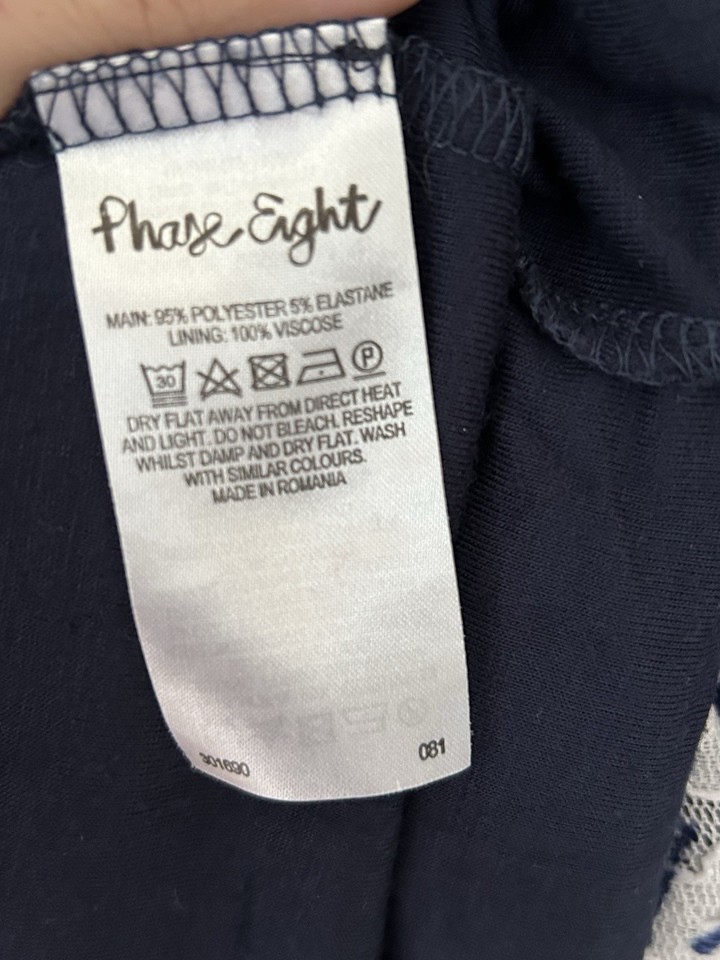 Phase Eight Navy & White Floral Lace Overlay 3/4 Sheer Sleeve Dress ...