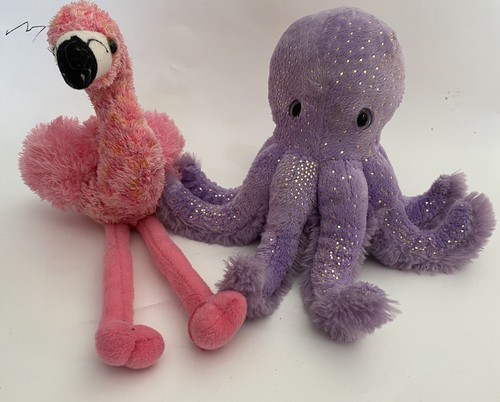 AURORA 8 In PINK FLAMINGO FLOPSIES PLUSH PURPLE OCTOPUS SEA SPARKLES ...
