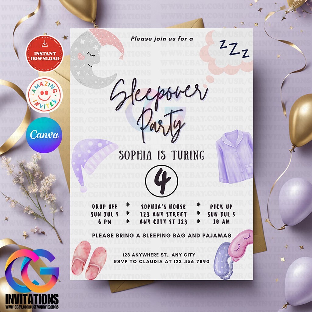 Example Invitation Birthday Sleep Over Slumber Party Birthday