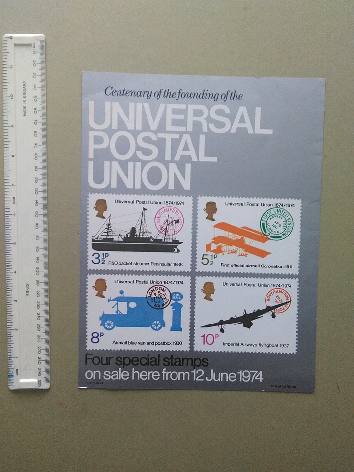 Royal Mail poster 1974 UPU PL(P) 2364 some colours printed on the ...