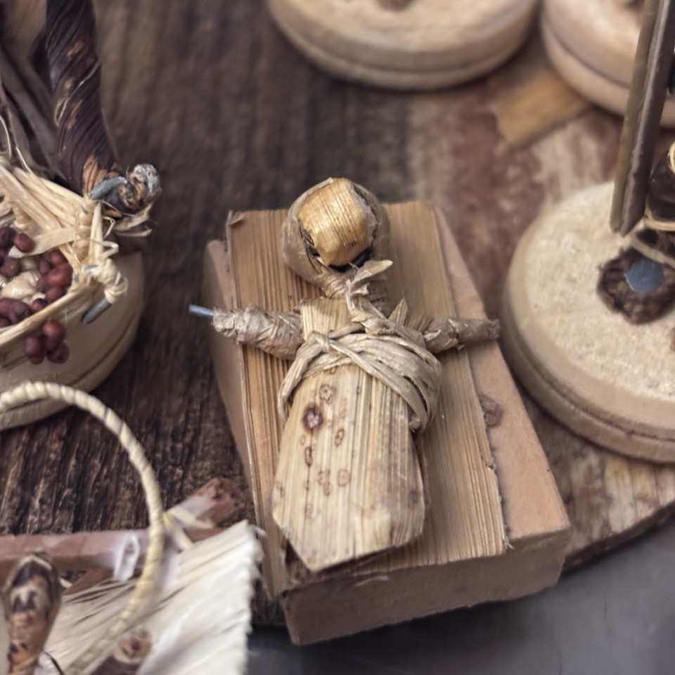 African folk art Corn husk Nativity scene 20 pcs set. Animals, baby ...