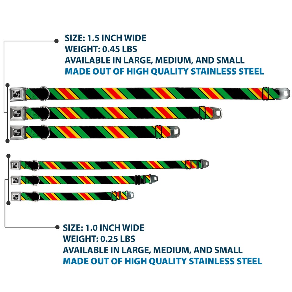 Dog Collar Bone Diagonal Stripes Black/Green/Yellow/Red WIDE-Small 13 ...
