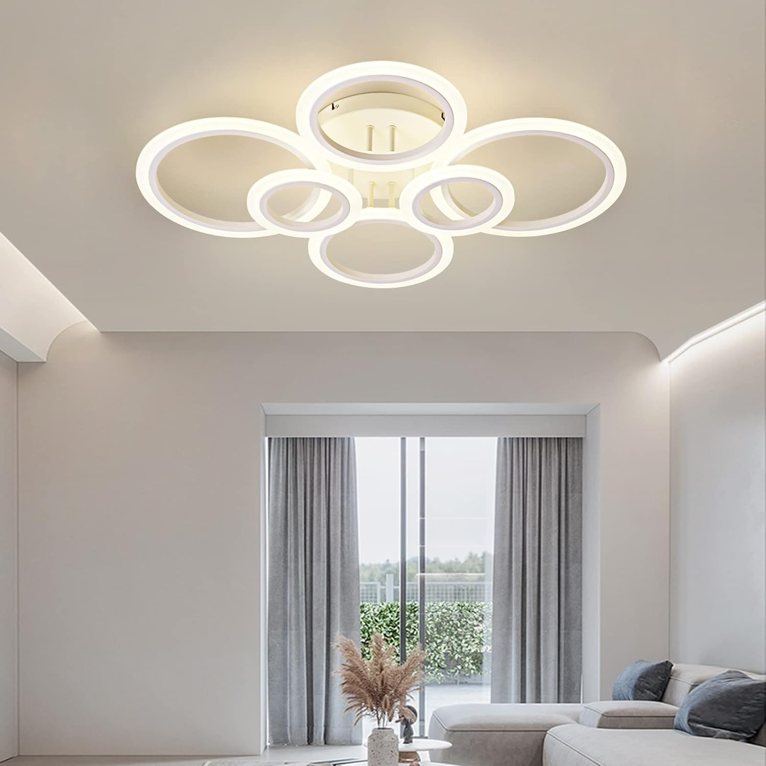 6-Ring Modern LED Flush Mount Ceiling Light: Bright White Lighting ...