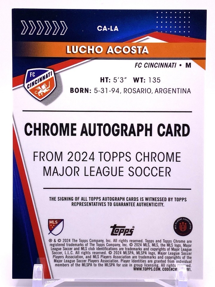 2024 Topps Chrome MLS Gold Refractor Auto LUCHO ACOSTA /50 FC ...