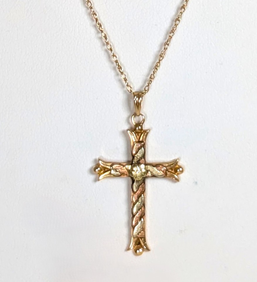 14K Gold Tri-Color Cross Pendant & 19'' Long 14K Gold Chain | eBay