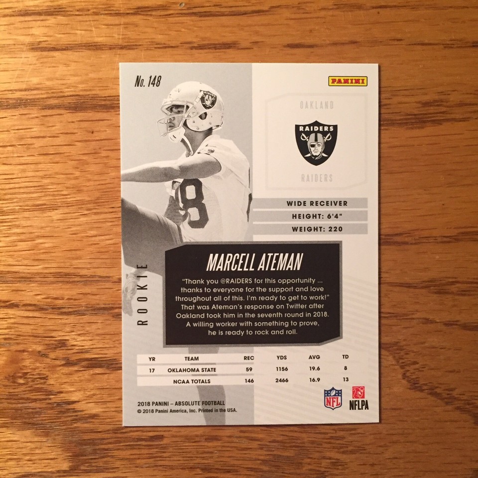 Marcell Ateman RC 2018 Absolute Football #148 NFL Oakland Raiders WR | eBay