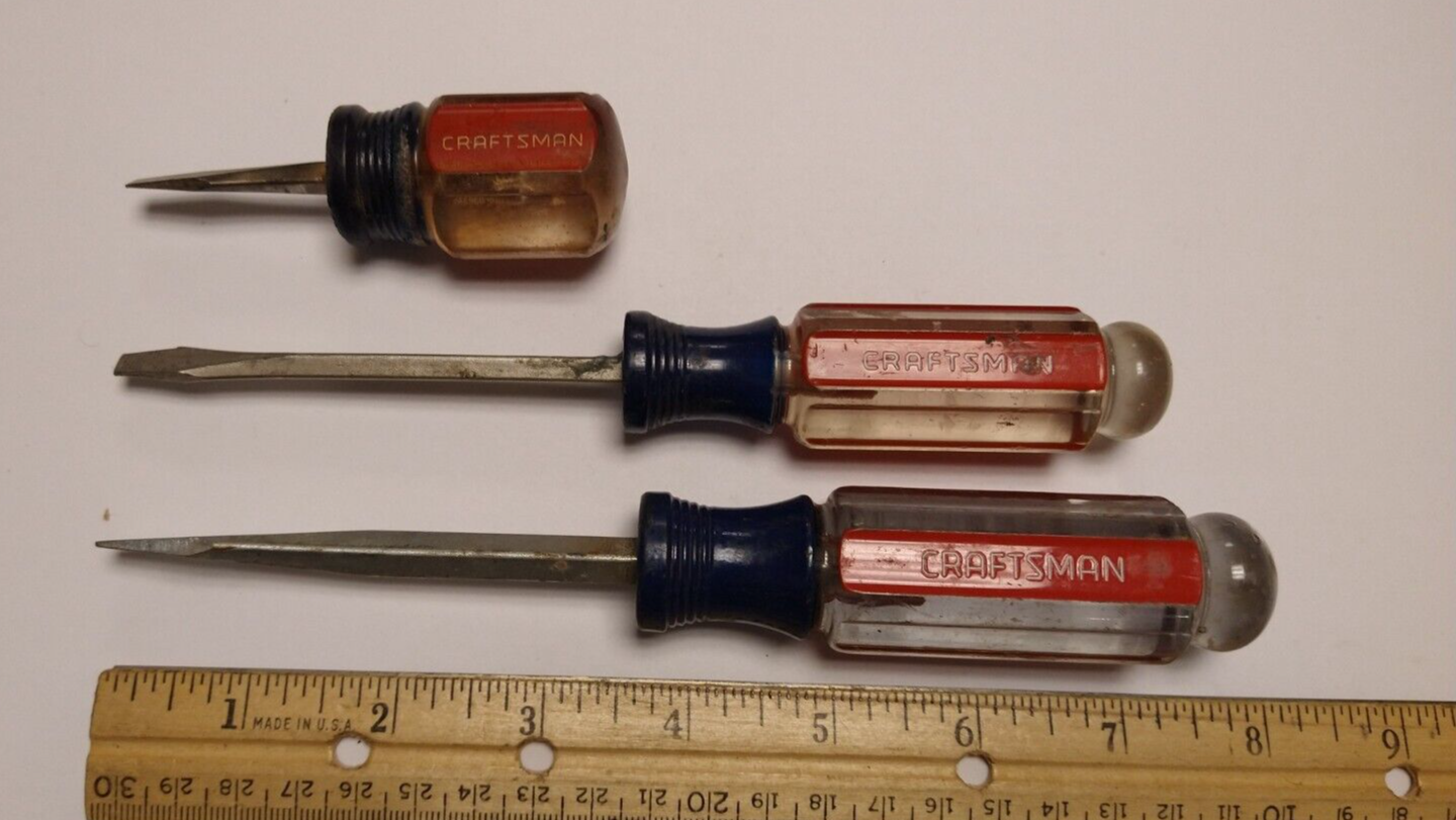 Craftsman Flat Head Screwdriver Set 3 pcs 1/4" 3/16" Stubby USA K065 | eBay