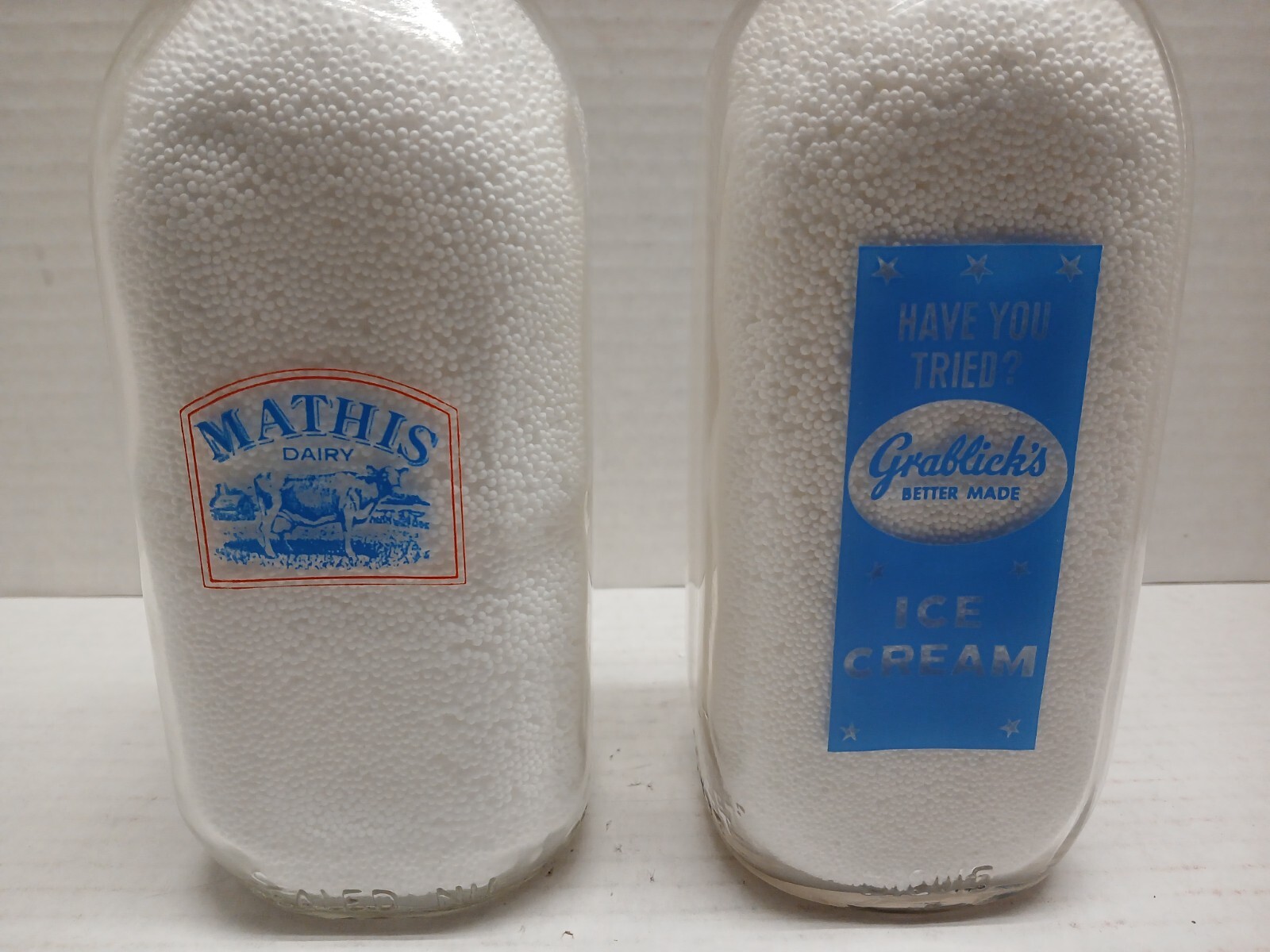 Lot of Two (2) Vintage Glass Milk Bottles Mathis & Grablick’s Dairies ...