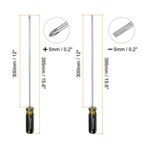 4pcs Long Magnetic Phillips Slotted Screwdrivers 12" Shank, Silver Tone ...