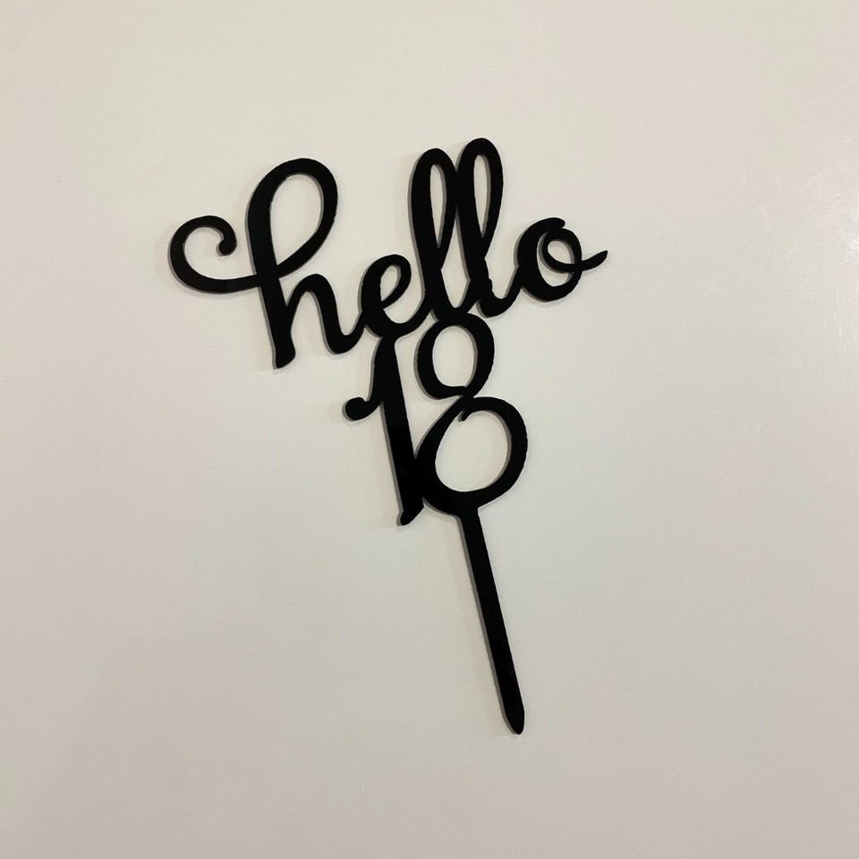Acrylic Age Cake Topper Black Hello 18 Eightieth Birthday Baking ...