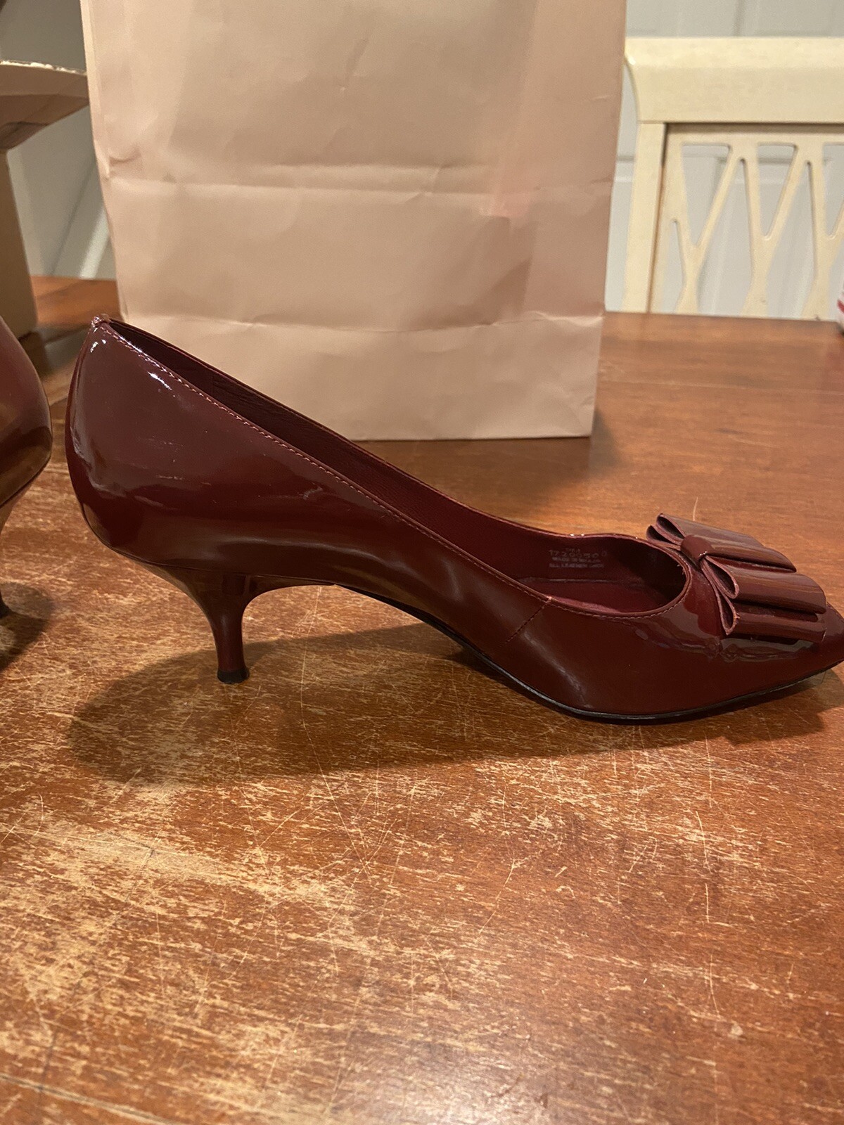 Via Spiga Cranberry Maroon Peep Toe Patent Leather Pumps Heels Shoes 9M ...