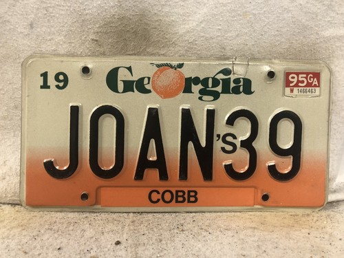 1995 Georgia Vanity License Plate “JOAN39” | eBay