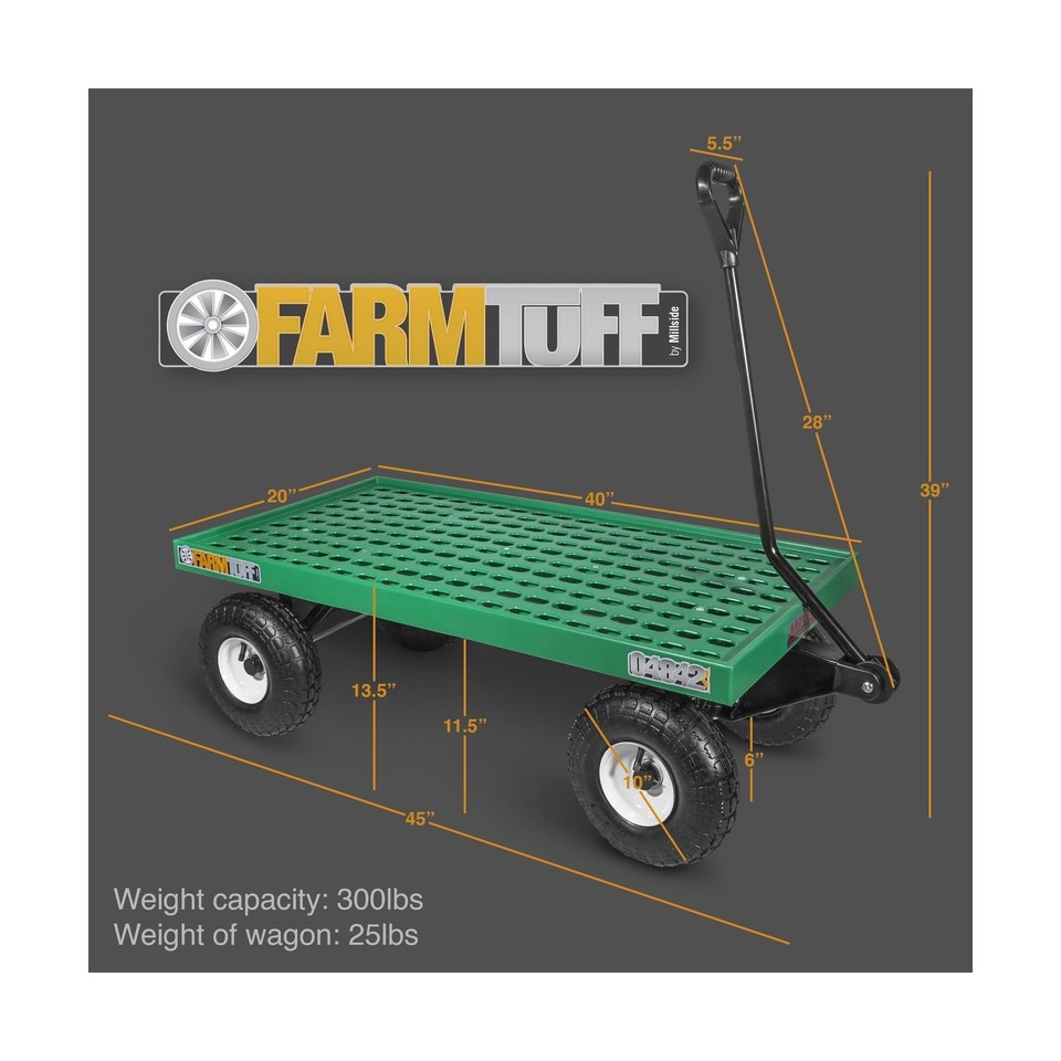 Farm Tuff Durable Plastic Mesh Deck Garden Wagon Utility Cart with ...