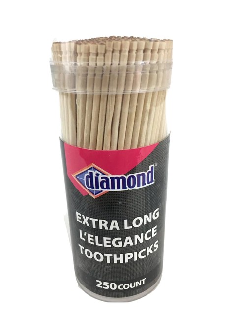 Extra Long 250 Diamond L'elegance Wooden Round 4 Toothpicks No ...