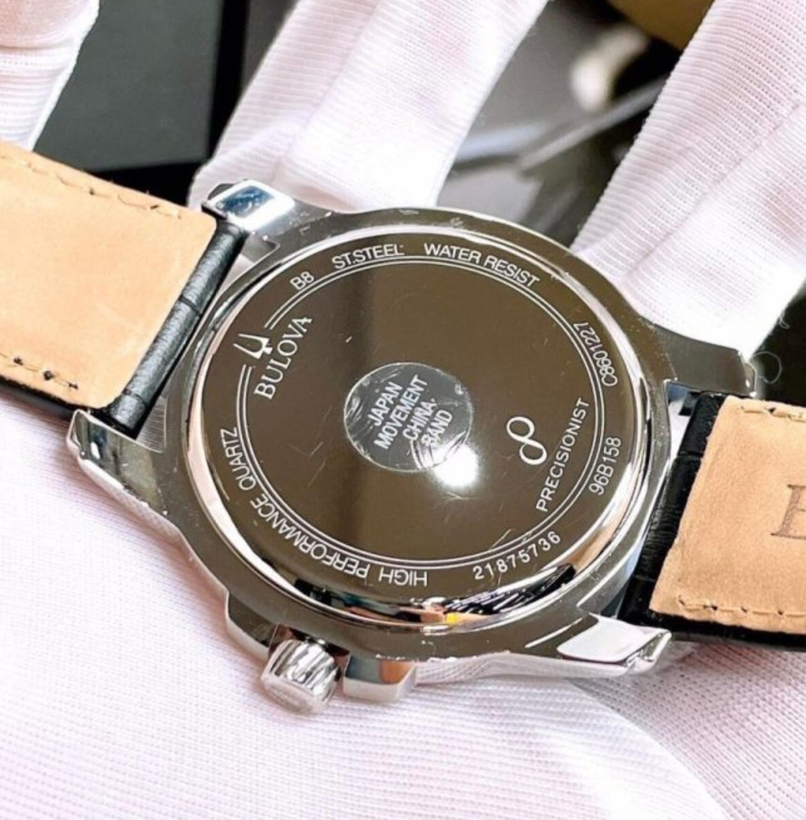 Bulova Precisionist Gray Dial Silver Tone Black Leather Band Men's ...