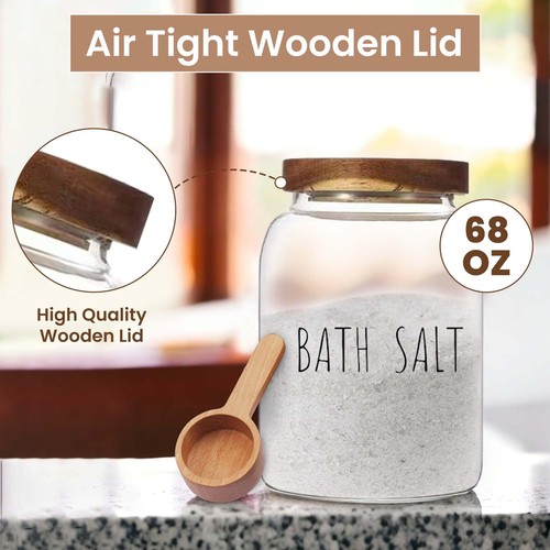 Bath Salts Glass Jar Bath Salt Container With Wooden Lid And Scoop For ...