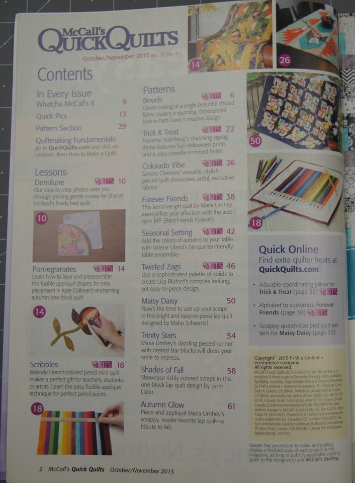 McCall's Quick Quilts Quilting Magazine October/November 2015 | eBay