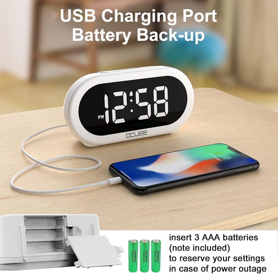 OCUBE LED Digital Alarm Clock with 5 Optional Alarm Sounds, USB ...