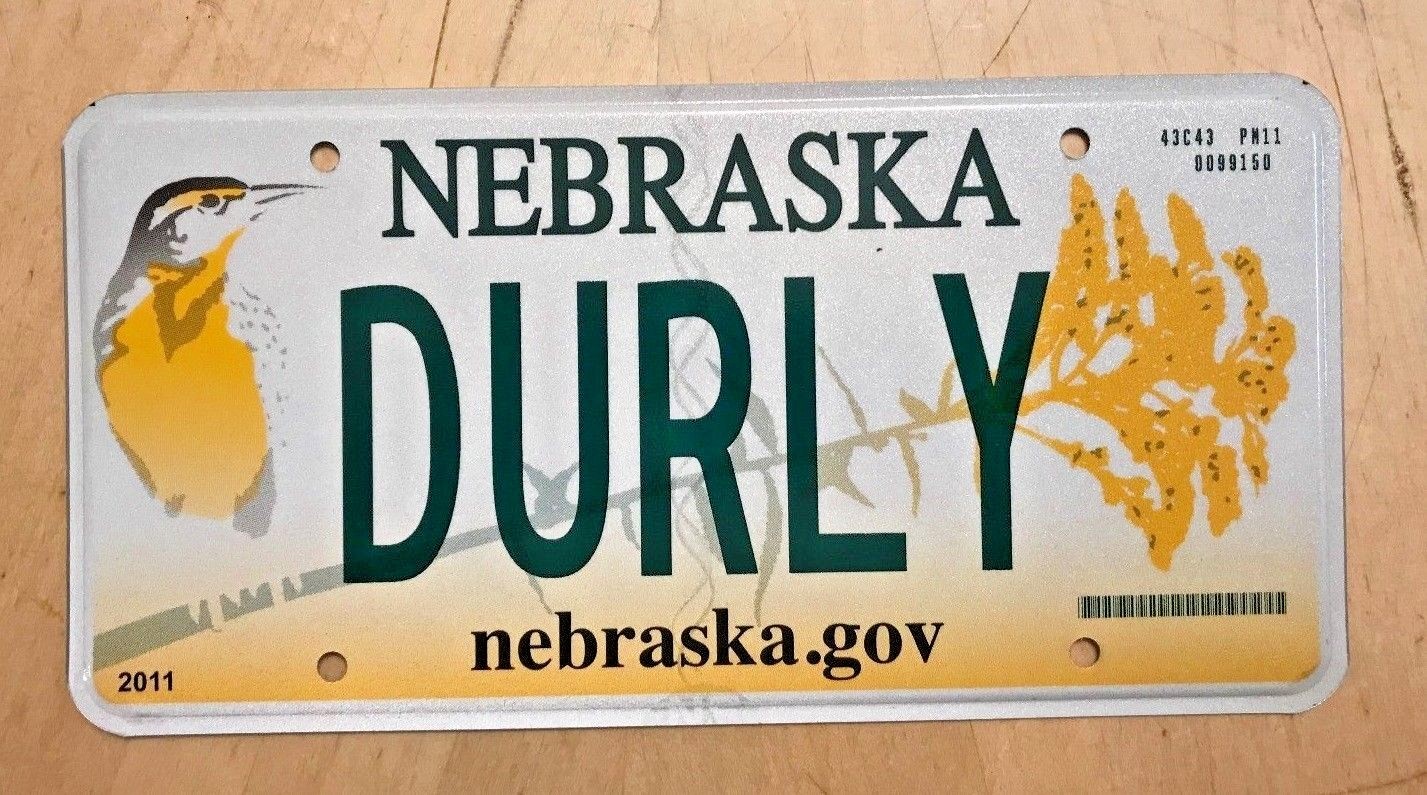 NEBRASKA GRAPHIC BIRD VANITY AUTO LICENSE PLATE " DURLY " MOE LARRY ...